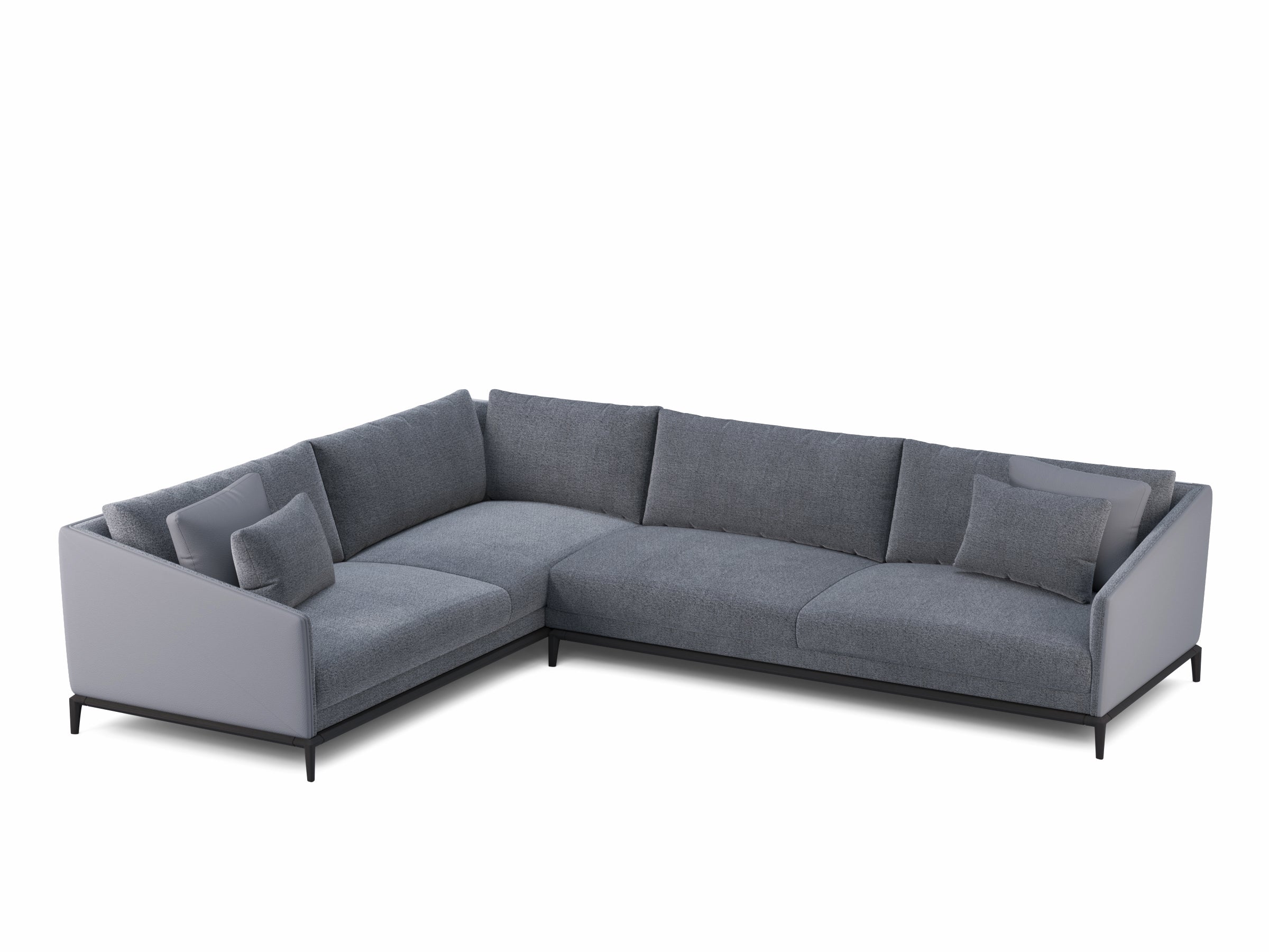 Ikon Sectional Sofa with Wood Leg Lazzoni Furniture Arte Stone Grey T60 Novus M10 Textured Walnut Wood